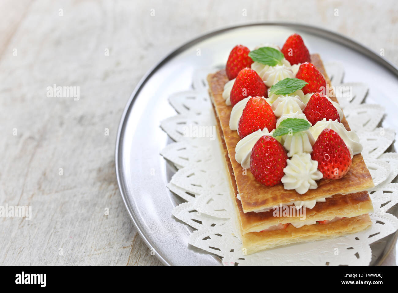 homemade strawberry mille feuille, Napoleon pie, french pastry Stock ...