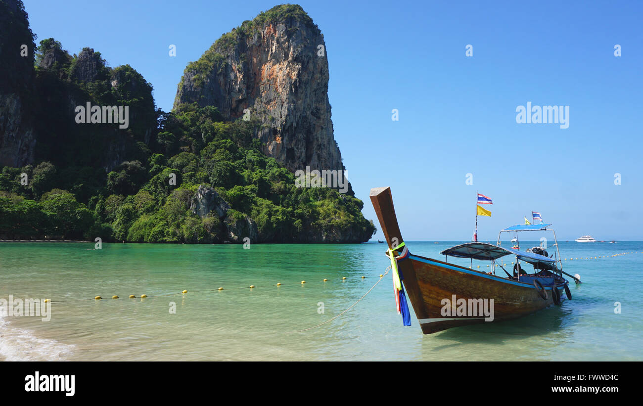 traditional thai longtail boat on railey beach Stock Photo - Alamy