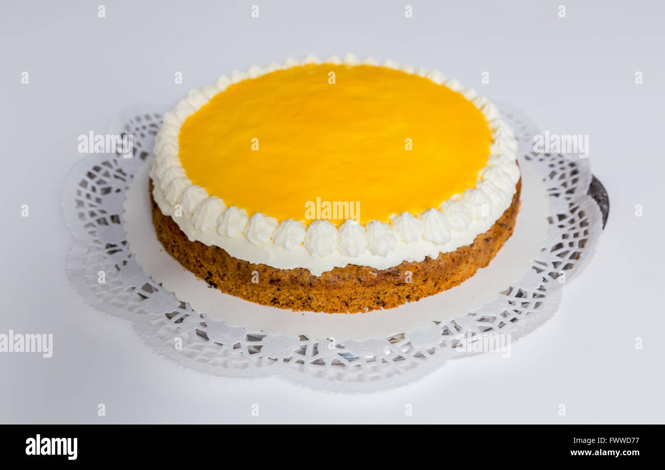 Advocaat cake on white background Stock Photo - Alamy