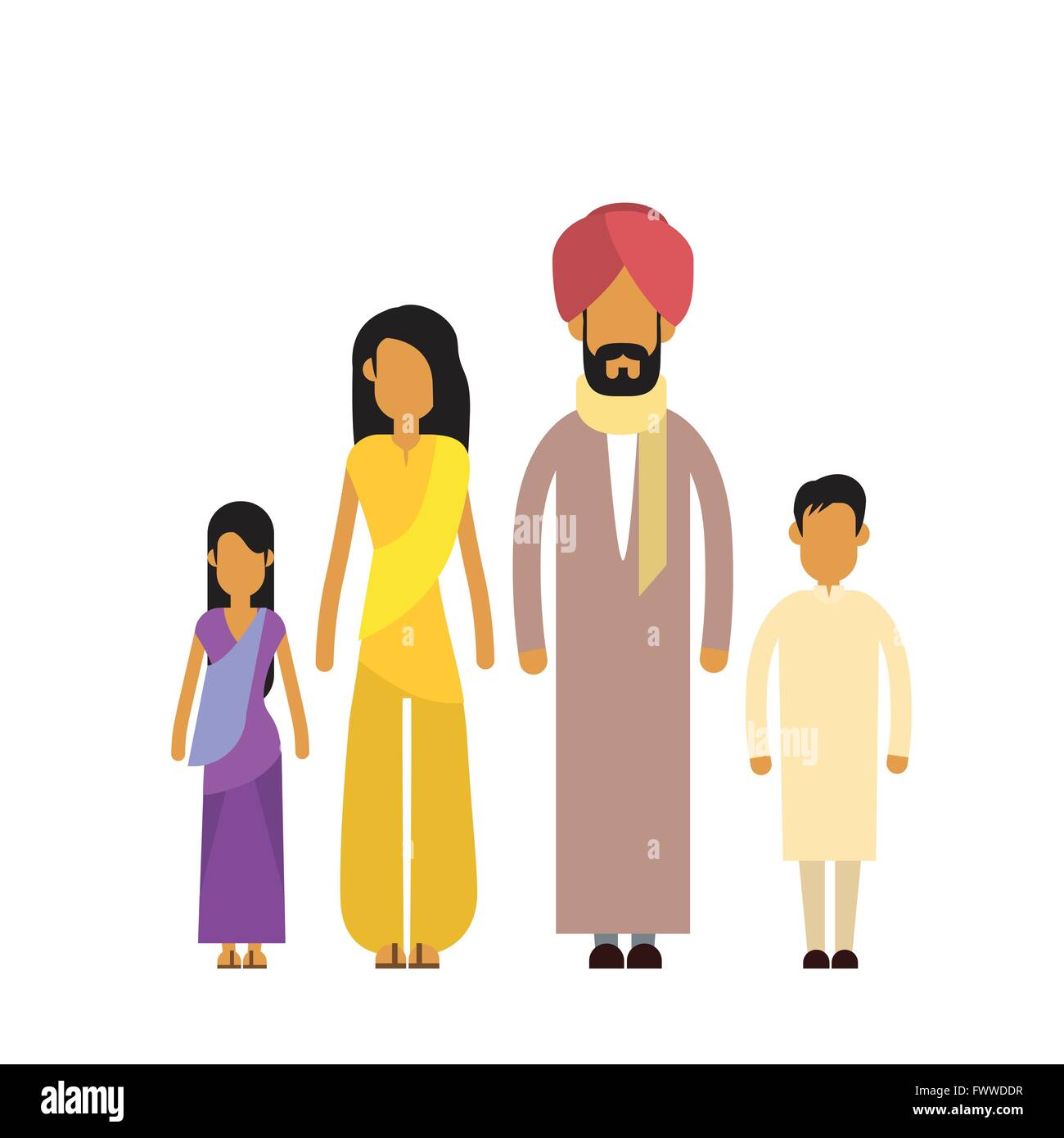Indian Family Four People Parents Two Children Stock Vector Image & Art ...