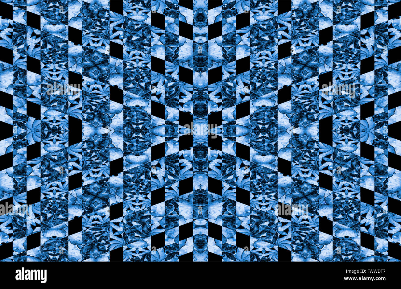 Geometric abstract patchwork style collage check seamless pattern design in indigo tones against ...