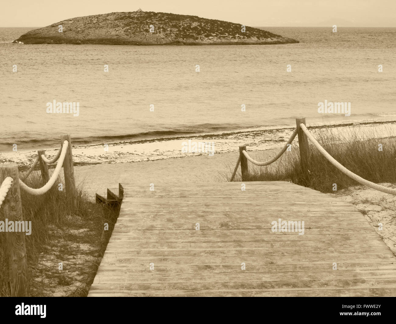 Wooden pathway in a mediterranean beach. Horizontal Stock Photo - Alamy