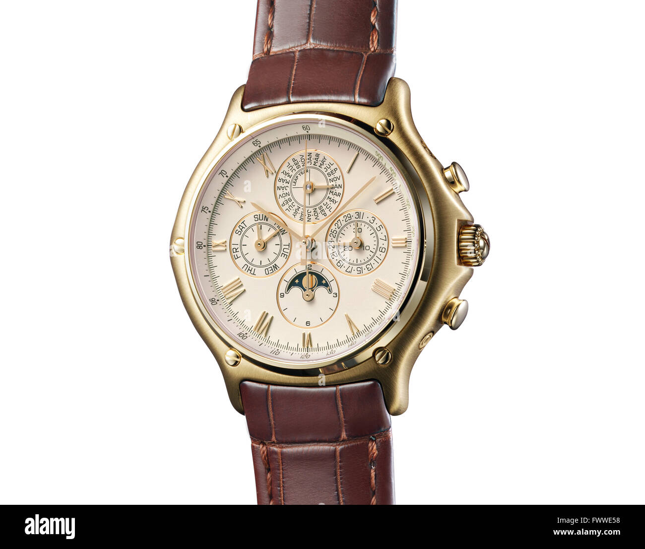 Wrist watch detail isolated on white. Horizontal format Stock Photo - Alamy