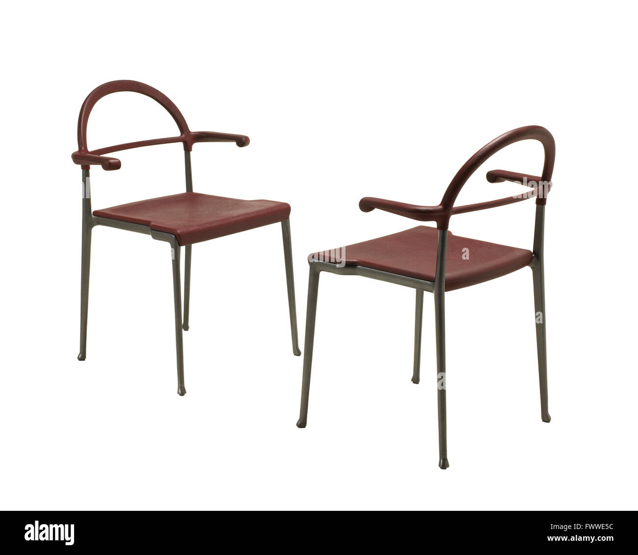 Two modern metallic chairs isolated on white. Horizontal Stock Photo ...