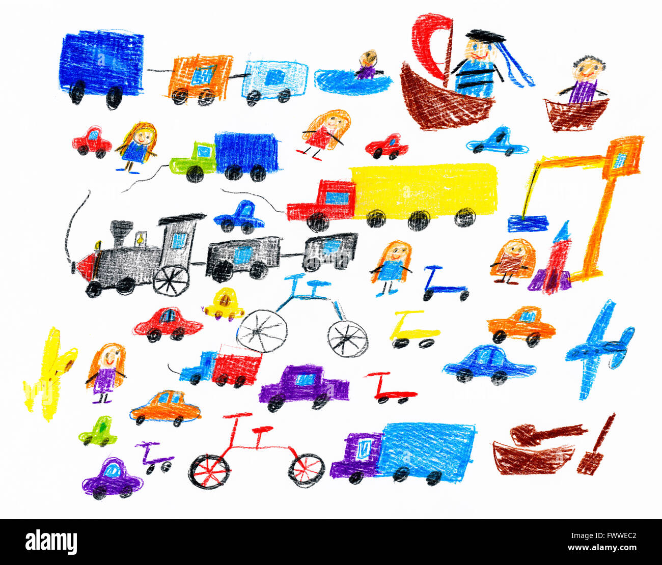 cartoon game toy and people collection, children drawing object on ...