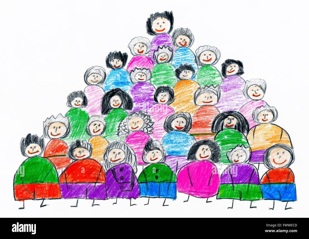 cartoon people team collection group portrait, children drawing object ...