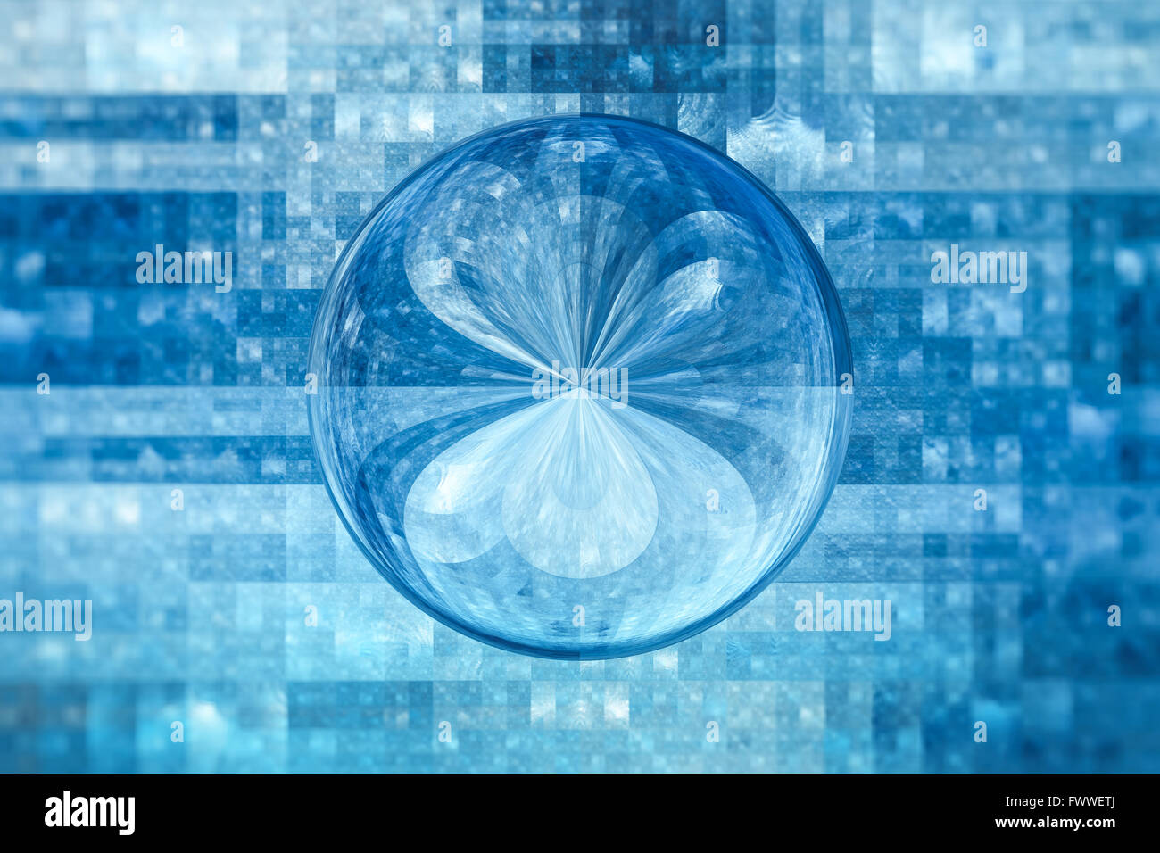 Blue glossy ball with new technology background fractal, computer ...