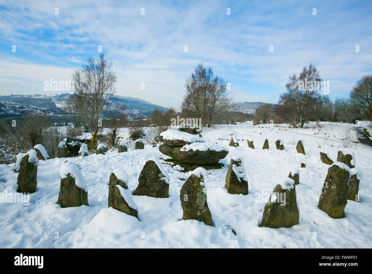 Ancient Gorsedd Stones, Snow, Pontypridd, Wales, U.K Stock Photo - Alamy