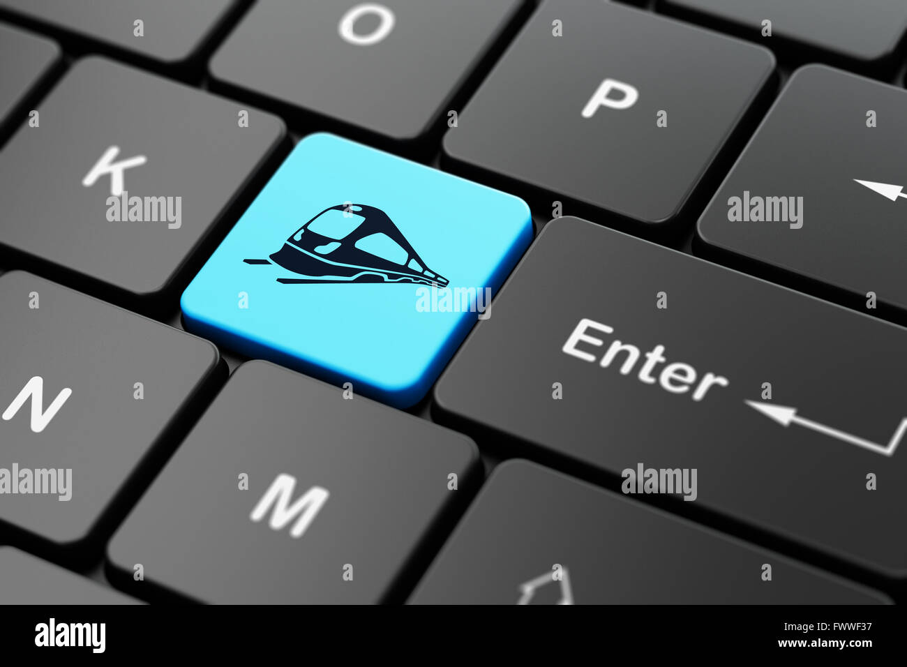 Vacation concept: Train on computer keyboard background Stock Photo - Alamy