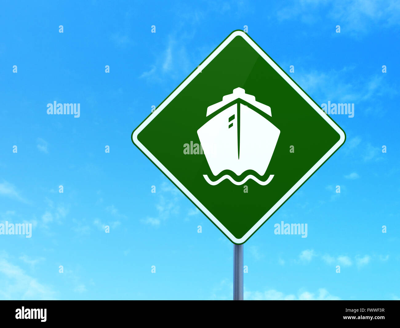 Travel concept: Ship on road sign background Stock Photo - Alamy