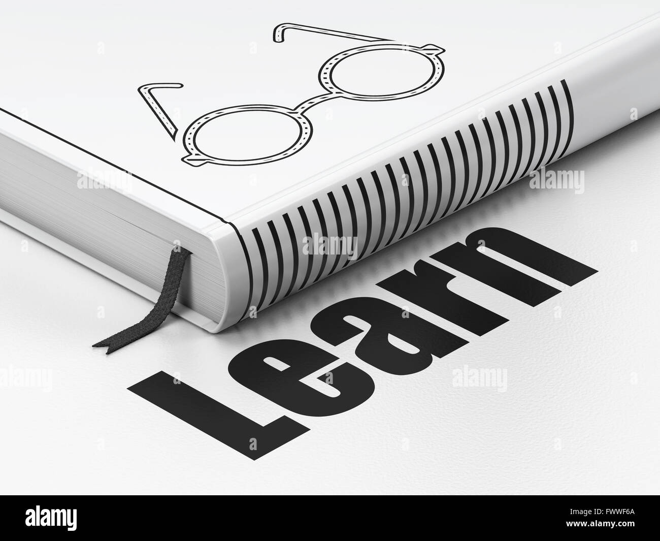 Learning concept: book Glasses, Learn on white background Stock Photo ...