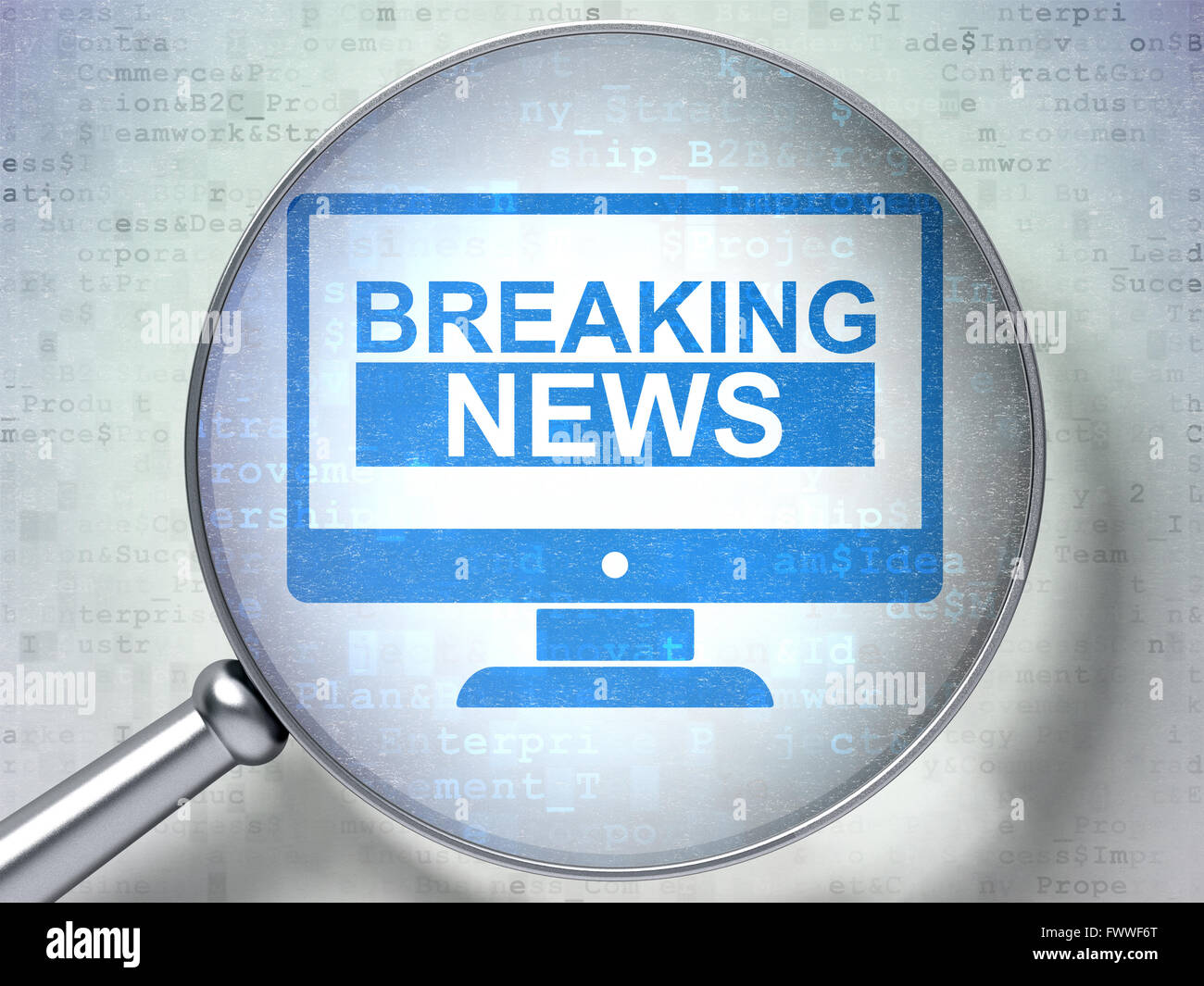 News concept: Breaking News On Screen with optical glass on digital ...