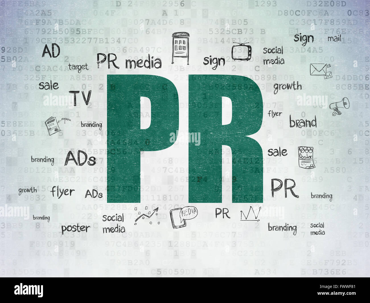 Marketing concept: PR on Digital Paper background Stock Photo - Alamy