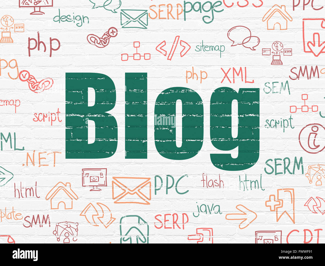 Web design concept: Blog on wall background Stock Photo - Alamy