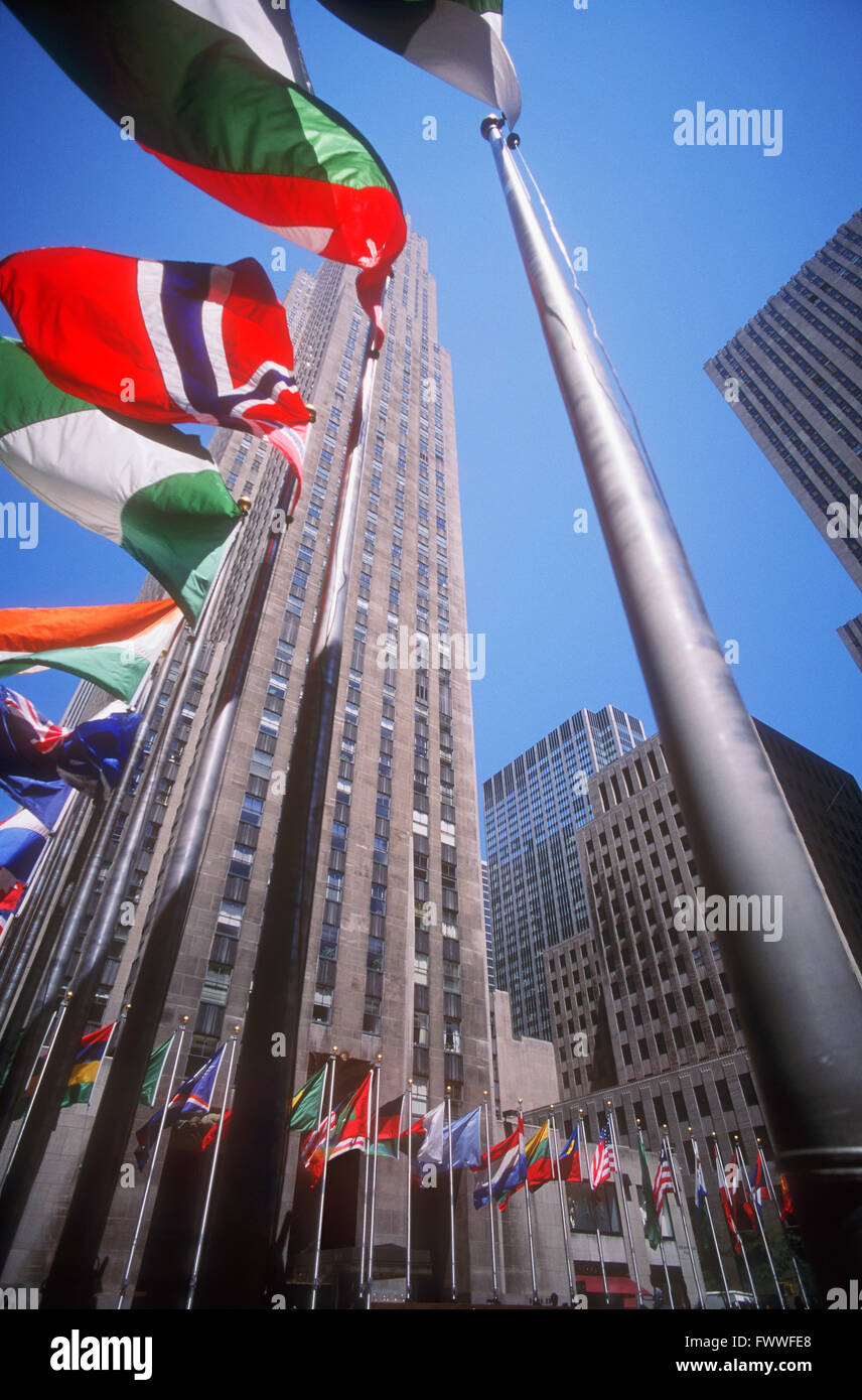 Flags outside the Rockefeller Center New York Stock Photo - Alamy