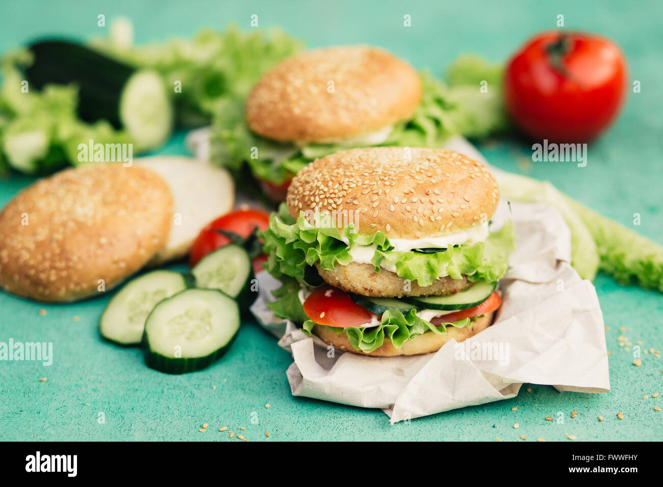 Burger ingredients restaurant menu background hi-res stock photography ...