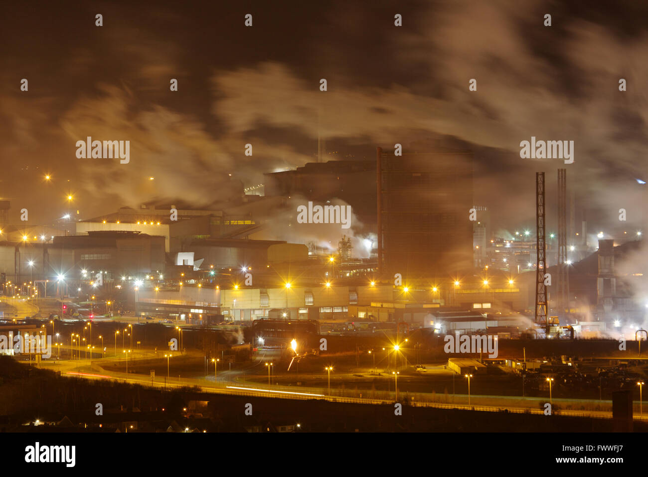 Tata Steel works, Port Talbot, South Wales, UK. Night scene at Port ...