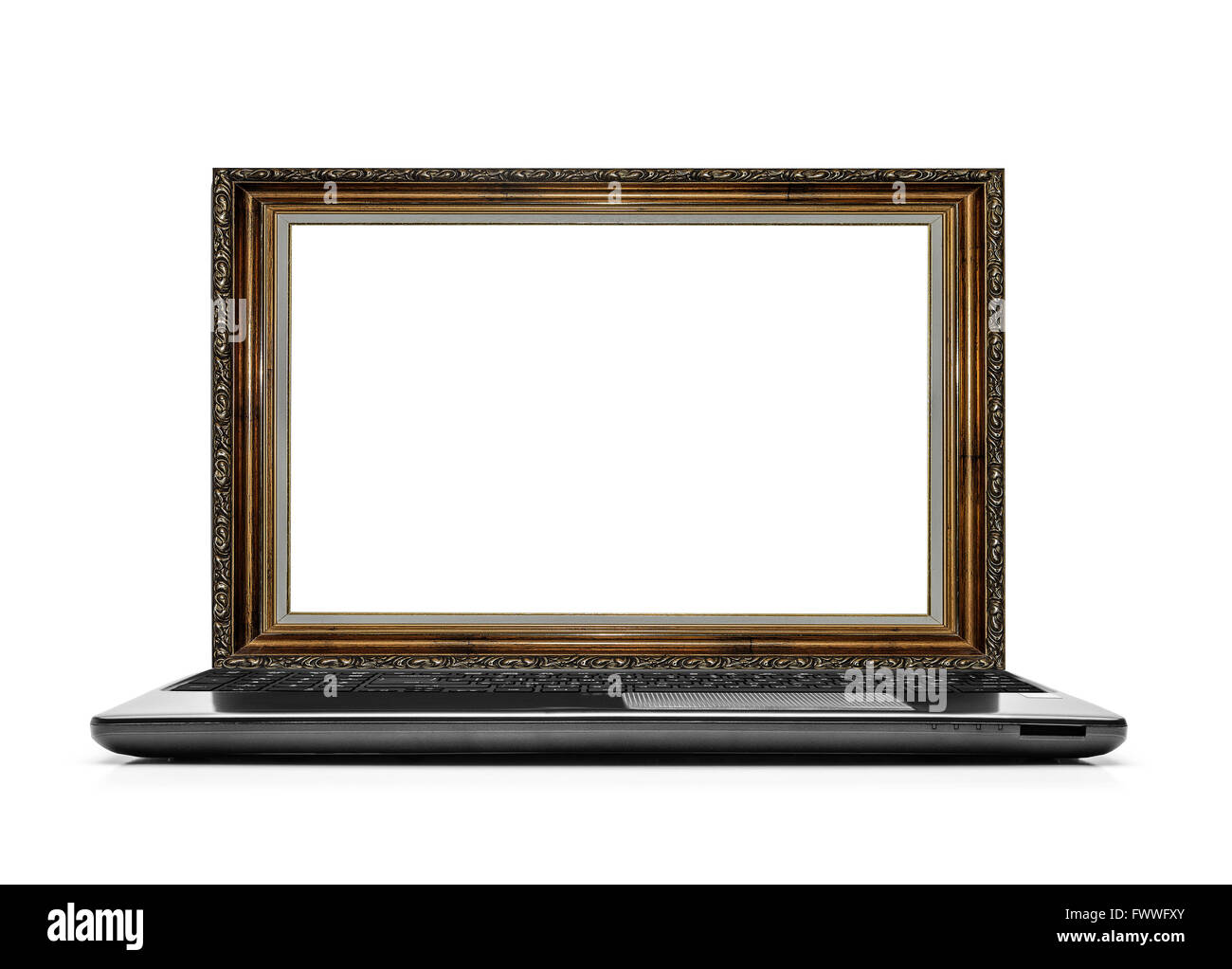 Laptop with a frame for the picture instead of the monitor. On a white ...