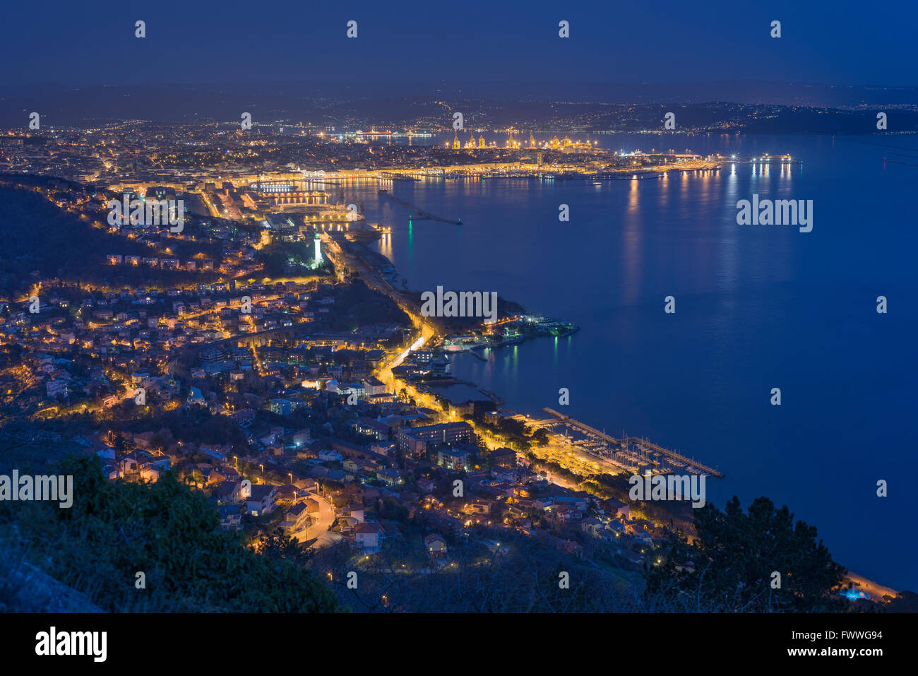Trieste, panoramic view of town and bay as seen from the Temple of ...