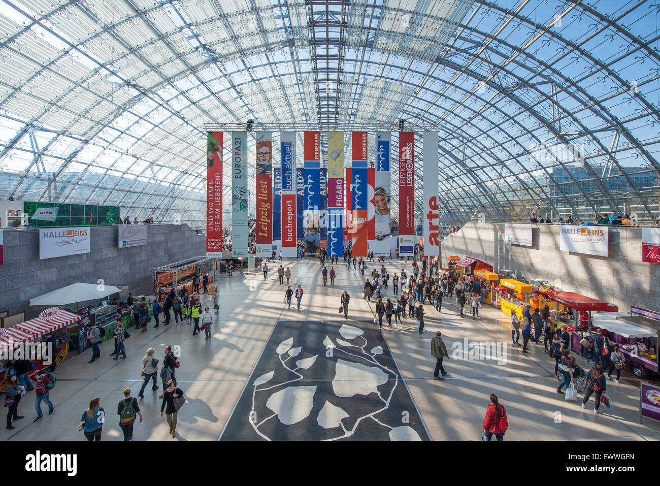 Neue Messe glass hall, book fair, Leipzig, Saxony, Germany Stock Photo ...