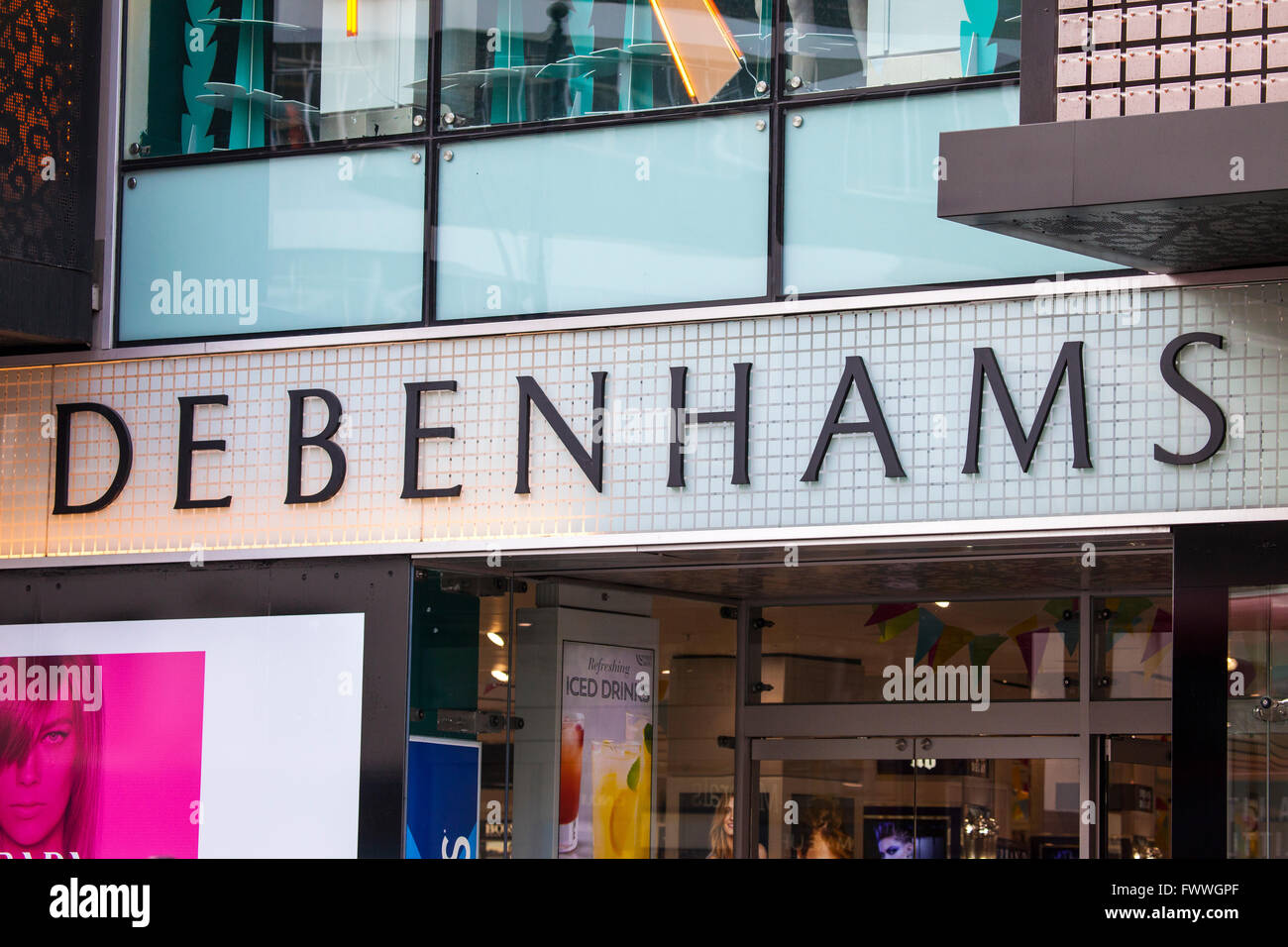 LONDON, UK - APRIL 7TH 2016: The logo on the exterior of the Debenhams ...