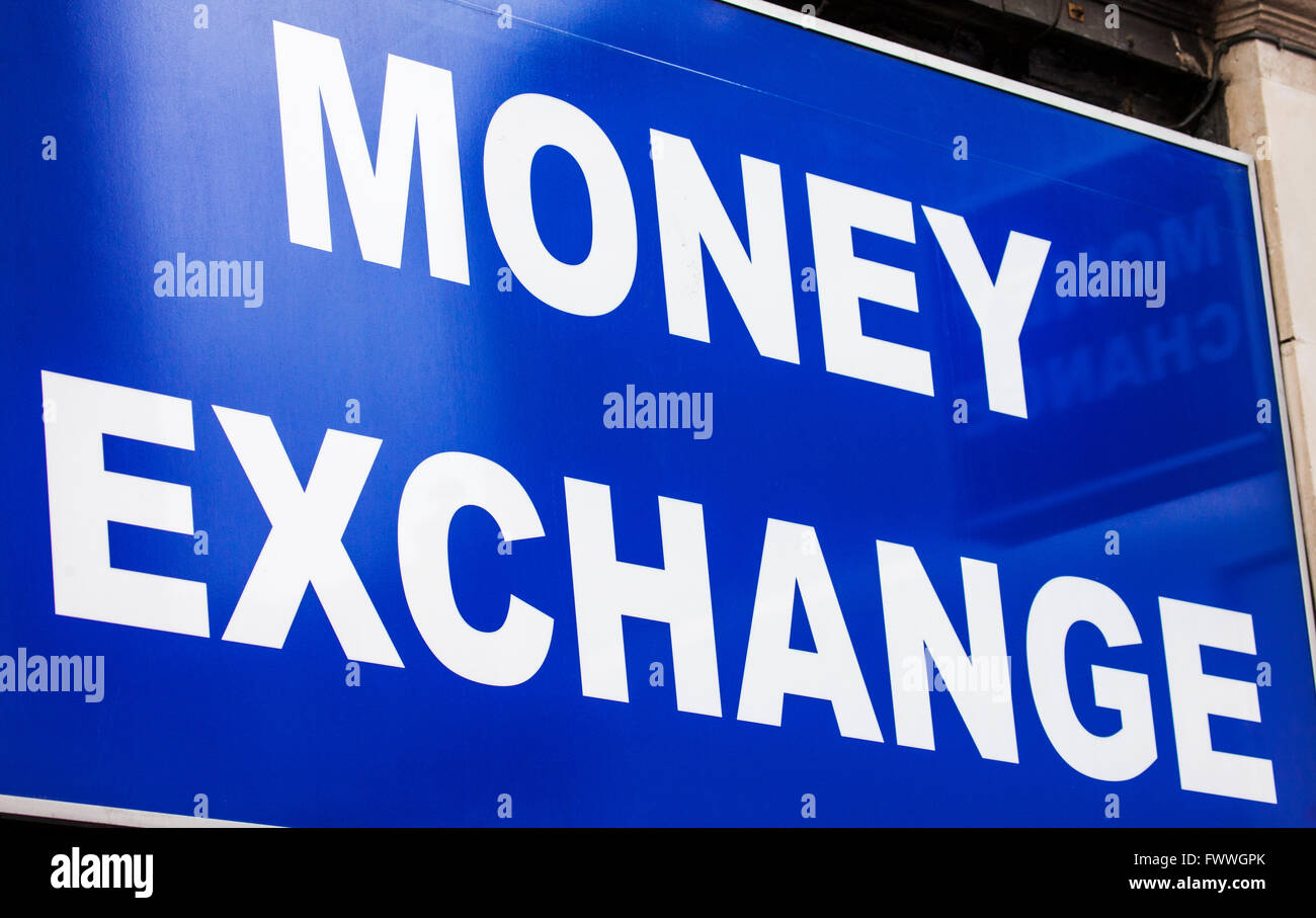 LONDON, UK - APRIL 7TH 2016: A close-up of the logo of a Money Exchange ...