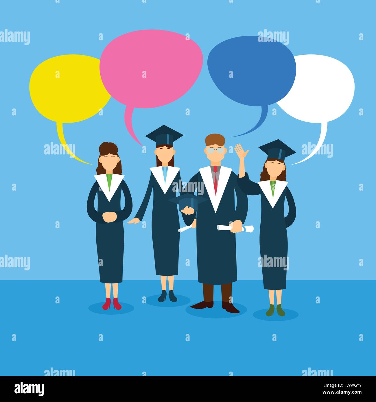 Student Group Graduation Gown With Chat Box Stock Vector Image & Art ...