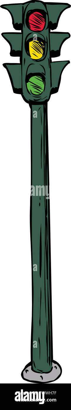 Hand drawn single stoplight cartoon drawing over white background Stock ...