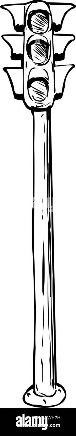 Outlined single stop light cartoon illustration over white background ...