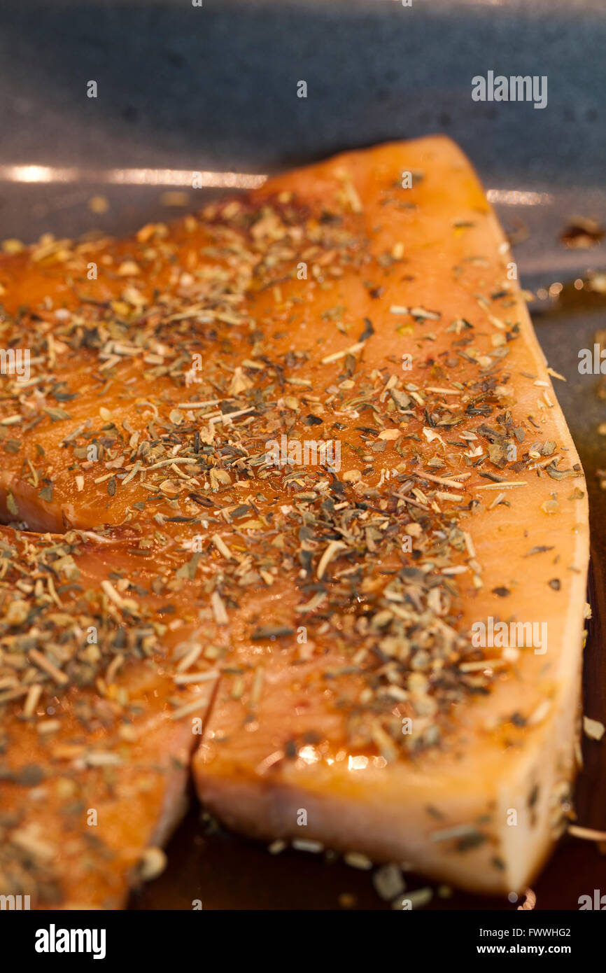 Swordfish Steaks Spiced and Ready for Barbecue Stock Photo - Alamy