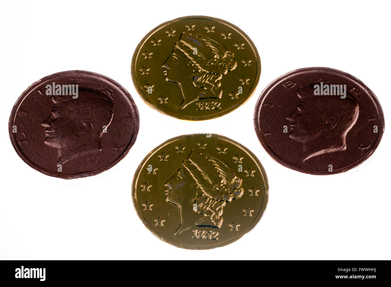 Closeup of JFK and Liberty coin wrappers for candy Stock Photo - Alamy
