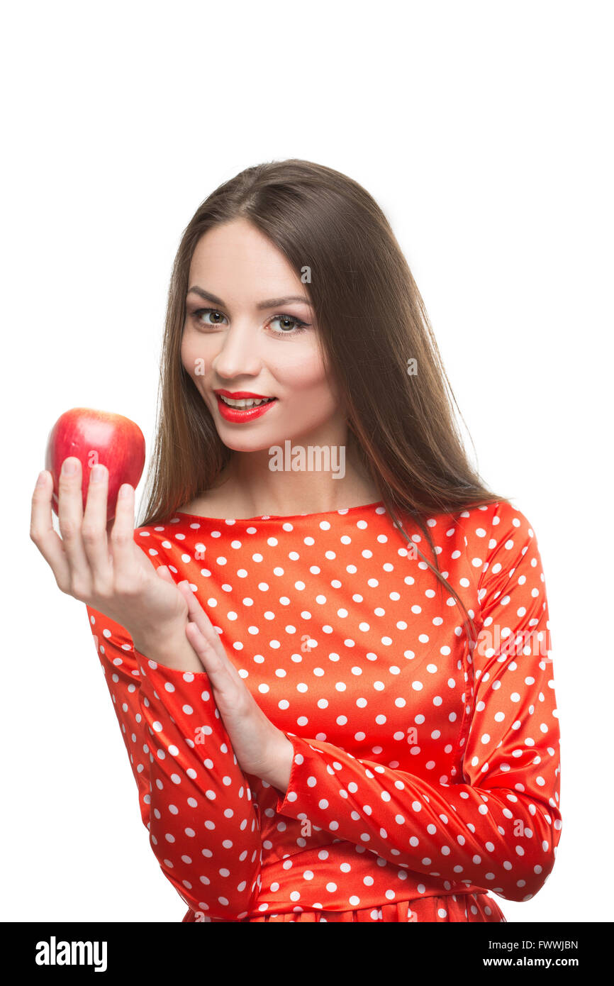 woman eat red apple Stock Photo - Alamy