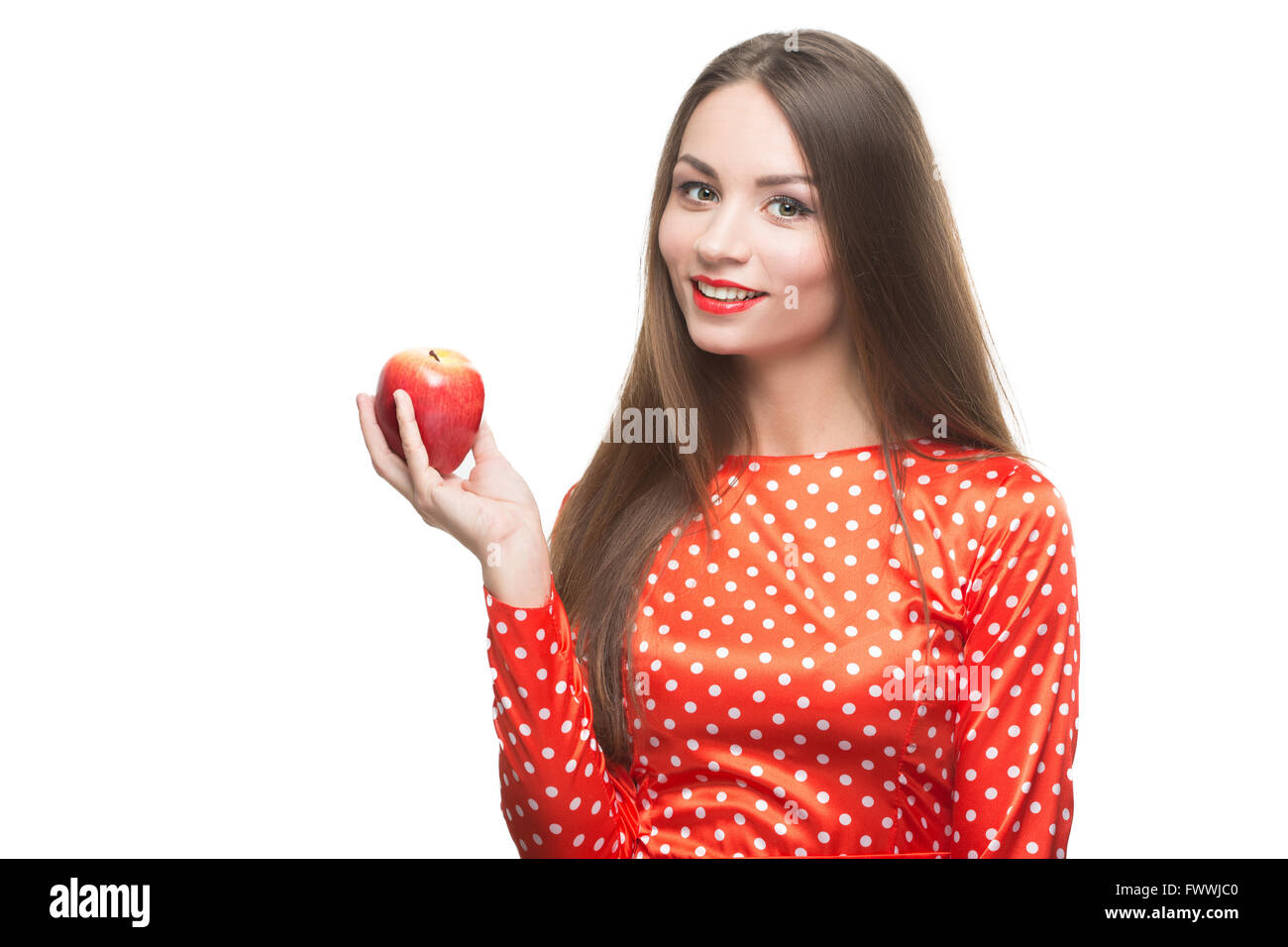 woman eat red apple Stock Photo - Alamy