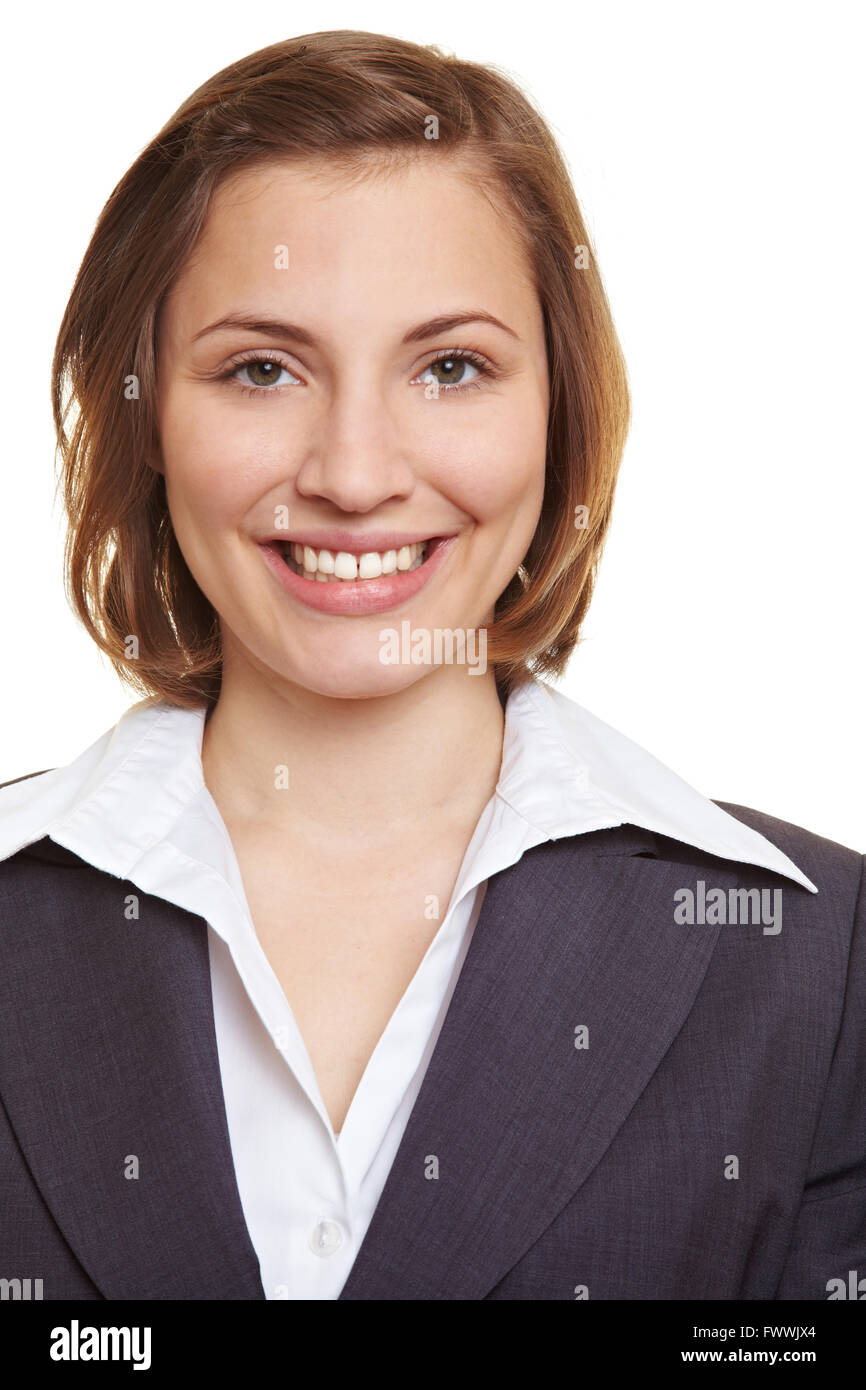 Portrait of a smiling female executive in suit Stock Photo - Alamy