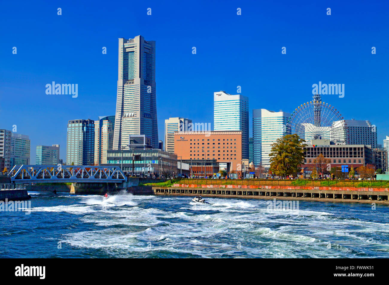 Yokohama Landmark Tower skyscrapers water front of port Yokohama Japan ...