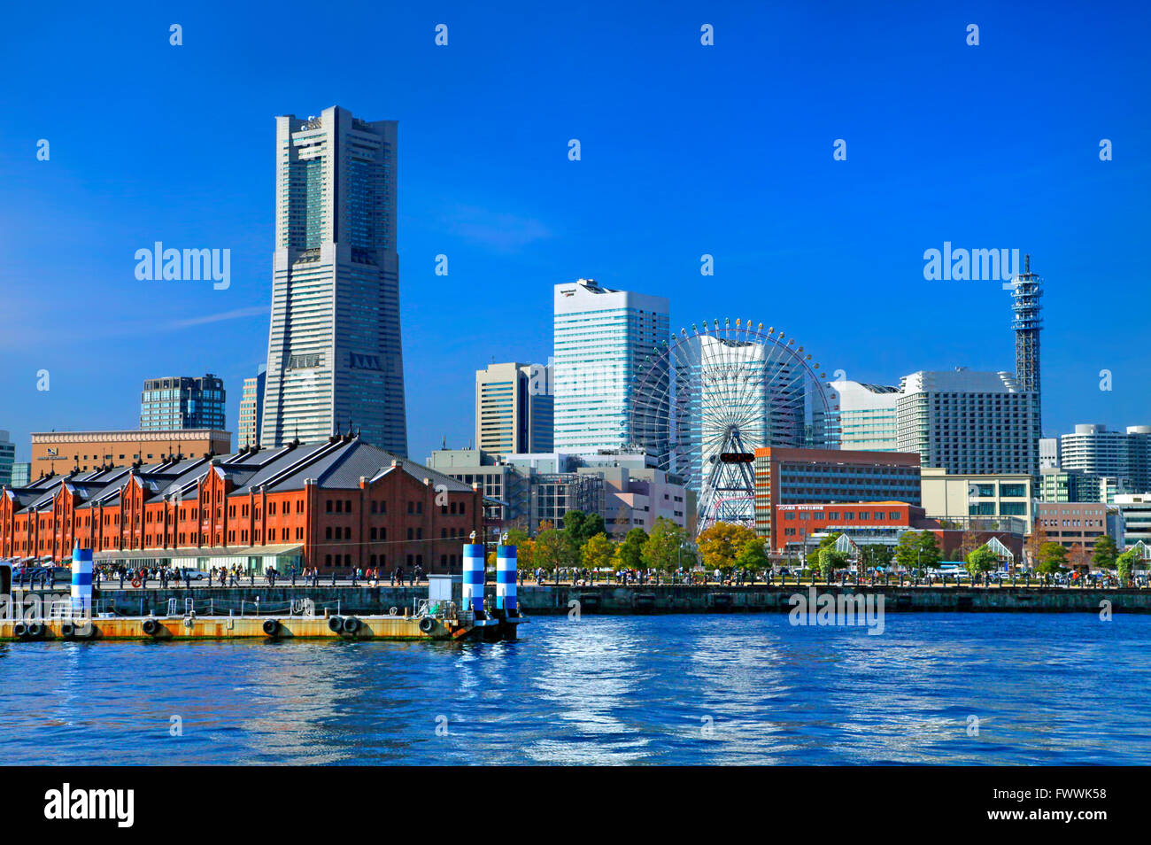 Yokohama Landmark Tower skyscrapers water front of port Yokohama Japan ...