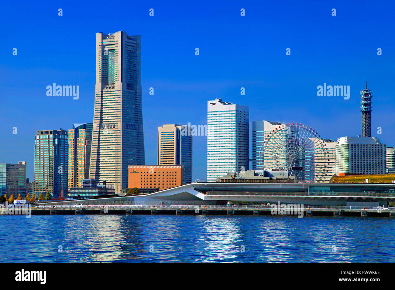 Yokohama Landmark Tower skyscrapers water front of port Yokohama Japan ...