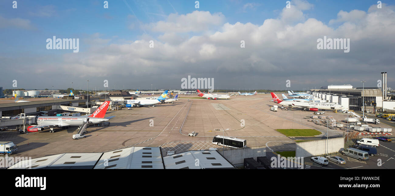 Panoramic elevation of airfield area. Manchester Airport, Manchester ...