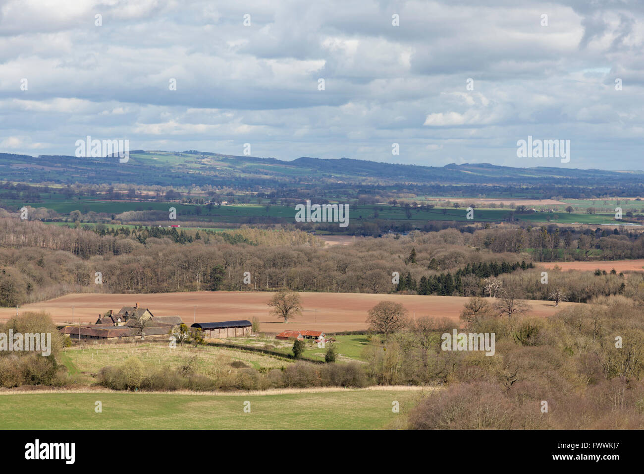 Shropshire countryside looking towards Wenlock Edge, seen from Mortimer ...