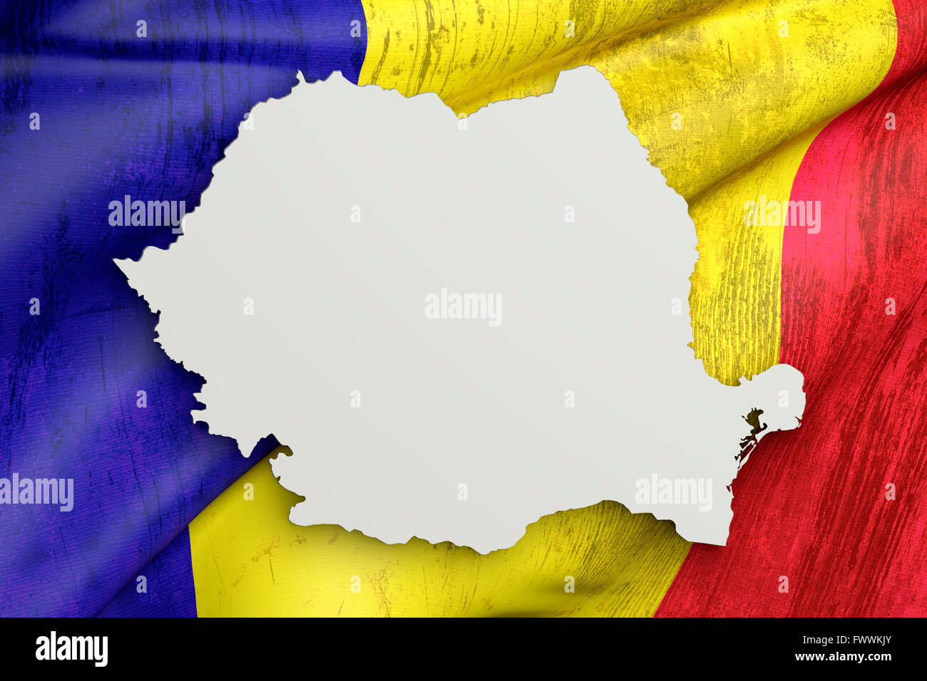 3d rendering of Romania map and old flag on white background Stock ...