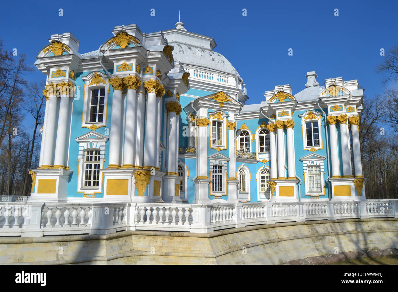 Blue Palace in a spring day in the sun, Pushkin St. Petersburg Russia ...