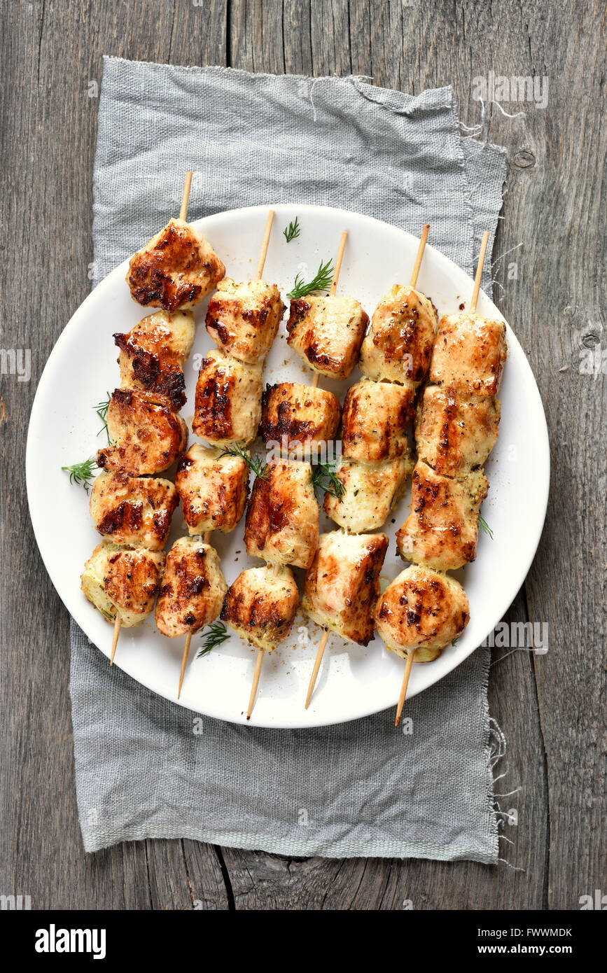 Chicken kebabs on wooden hi-res stock photography and images - Alamy