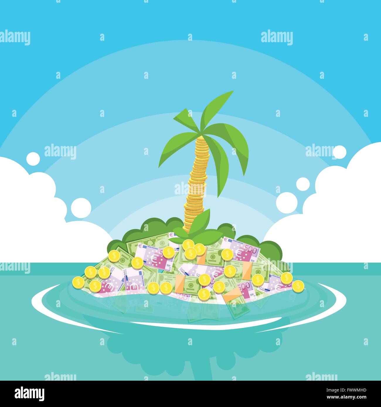 Treasure Tropical Island Money Dollar Coins Stock Vector Image & Art ...