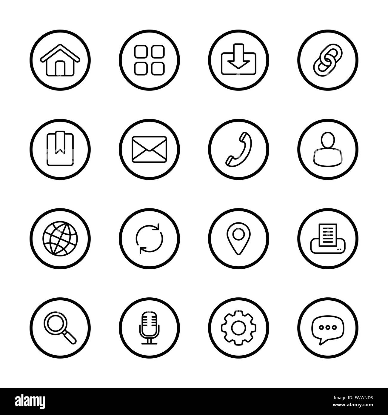 [EPS10] black line web icon set with circle frame for web, UI ...