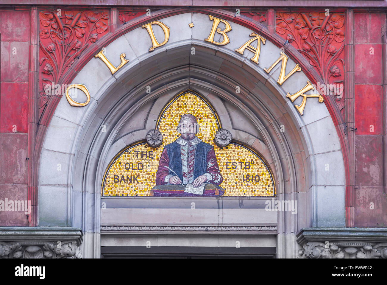 Bank sign UK, a colourful mosaic portrait of Shakespeare set in the ...