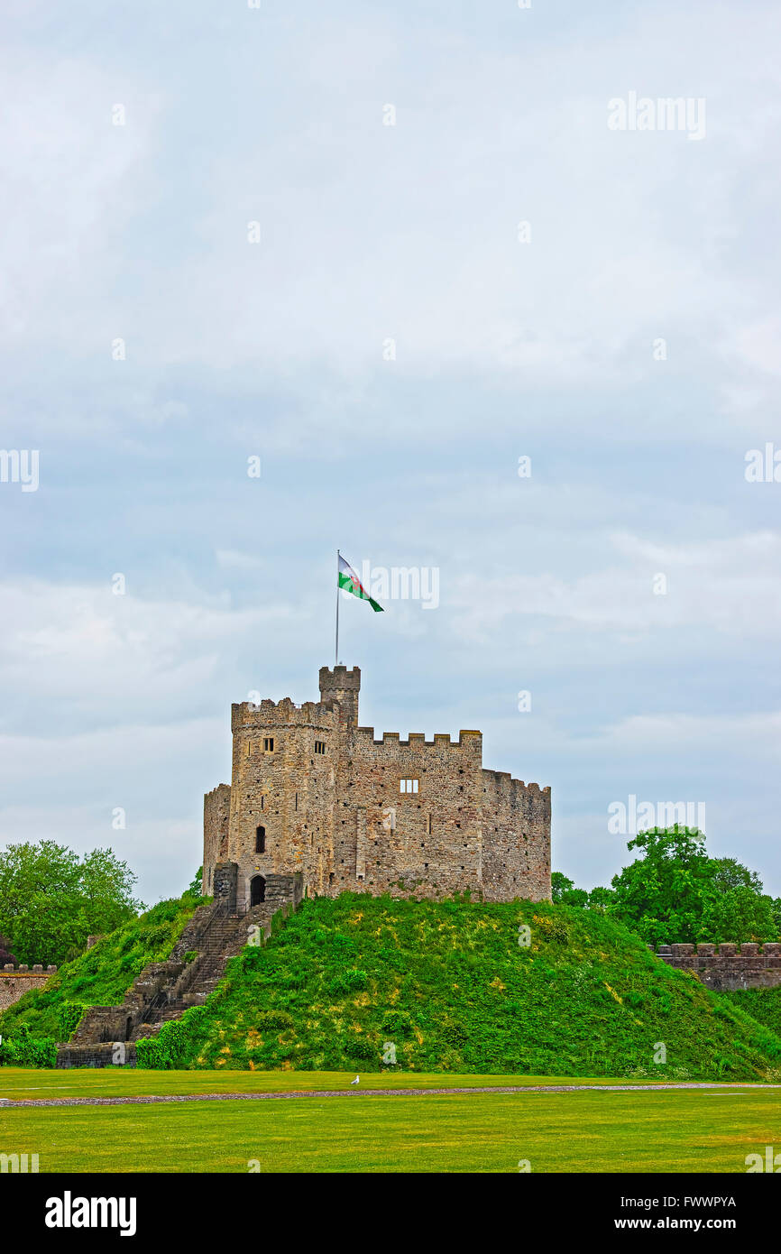 Keep Tower with a flag in Cardiff Castle in Cardiff in Wales of the ...