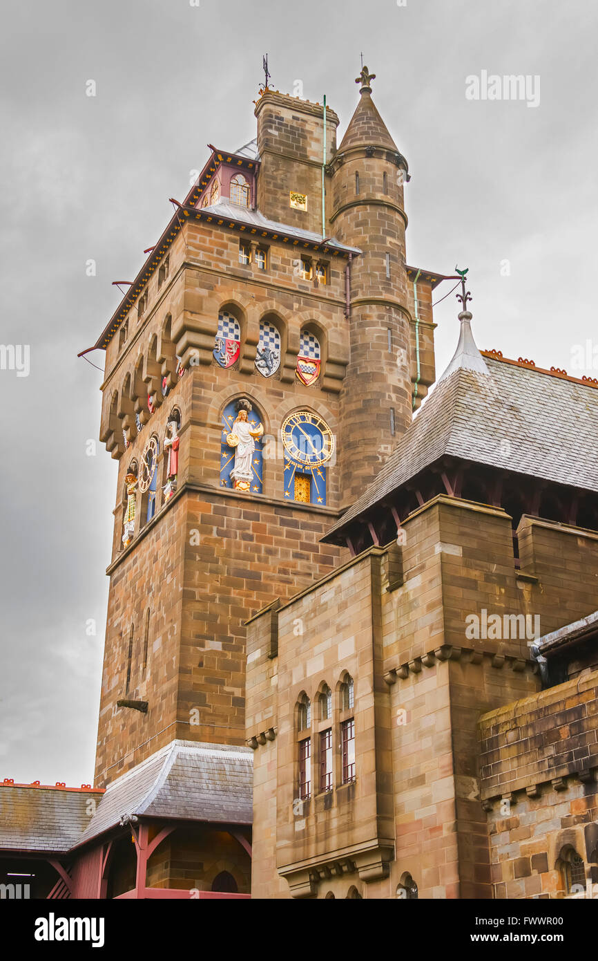 Clock Tower of Cardiff Castle in Cardiff in Wales of the United Kingdom ...