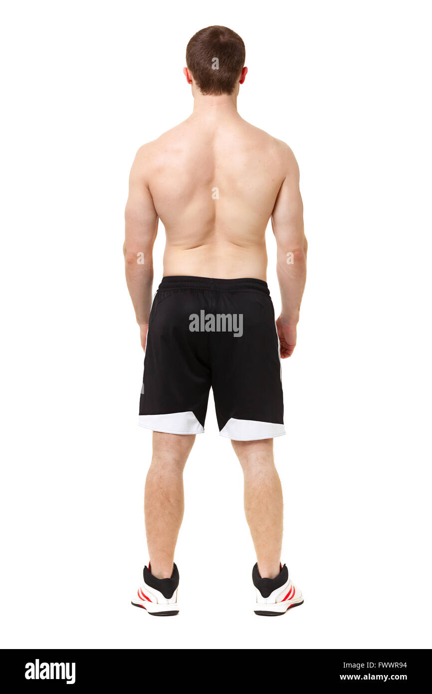 Muscular back of young man isolated on white background Stock Photo - Alamy
