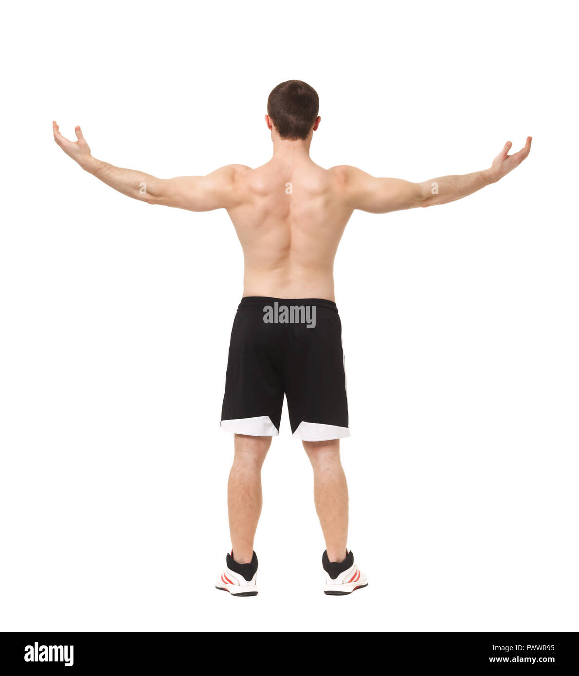 Muscular back of young man isolated on white background Stock Photo - Alamy