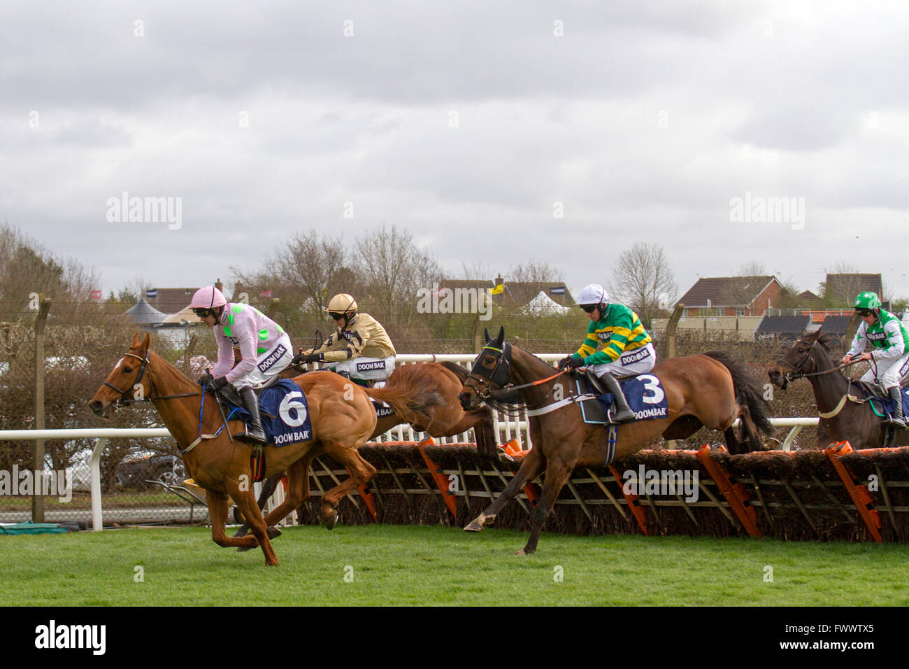 Aintree horses first fence hi-res stock photography and images - Alamy
